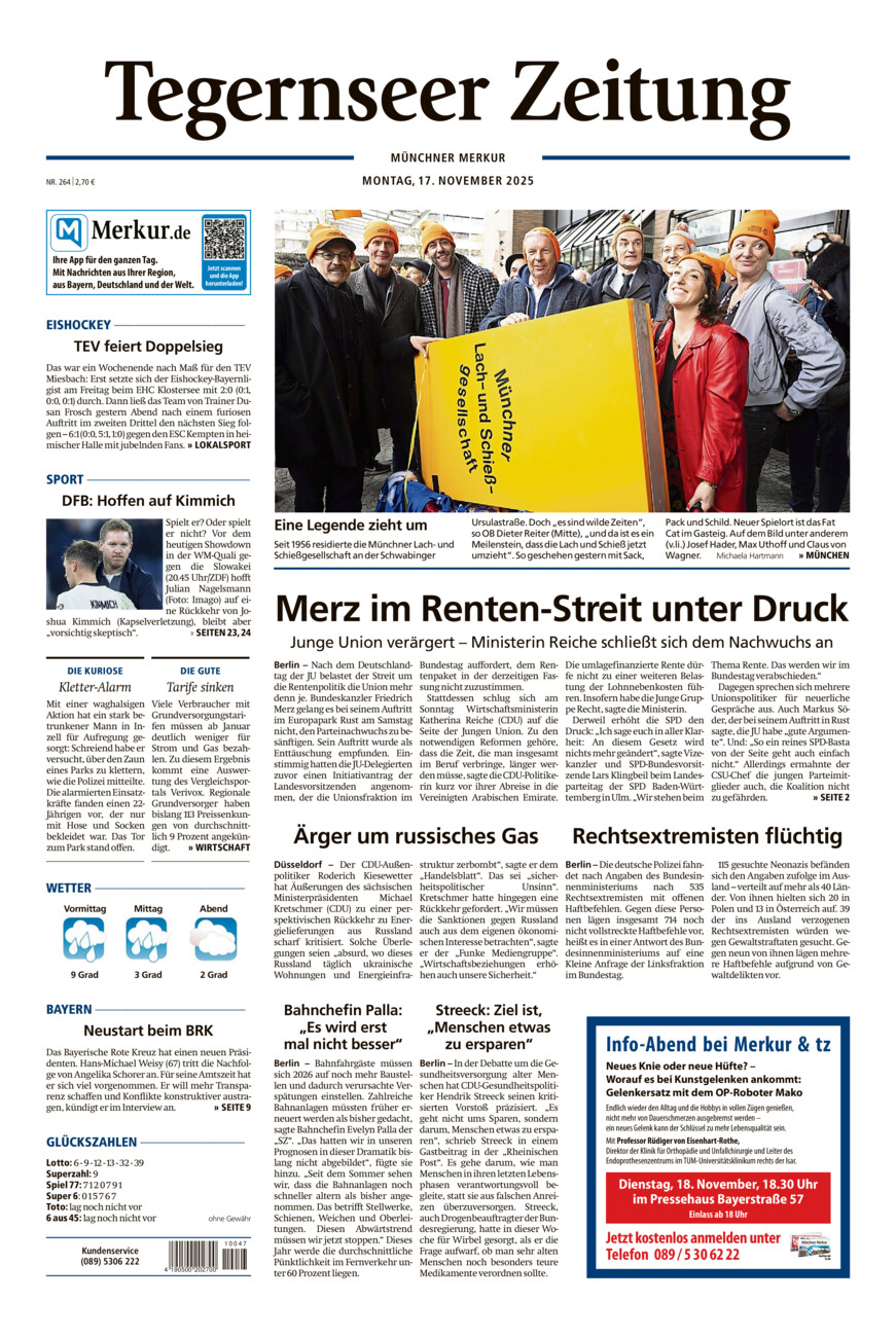 Tegernseer Zeitung vom Montag, 17.11.2025 | Merkur